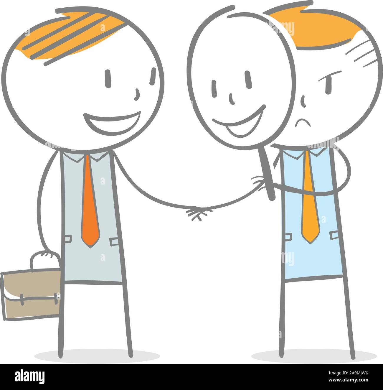 Doodle stick figure: Businessman making a deal with a man behind smile ...