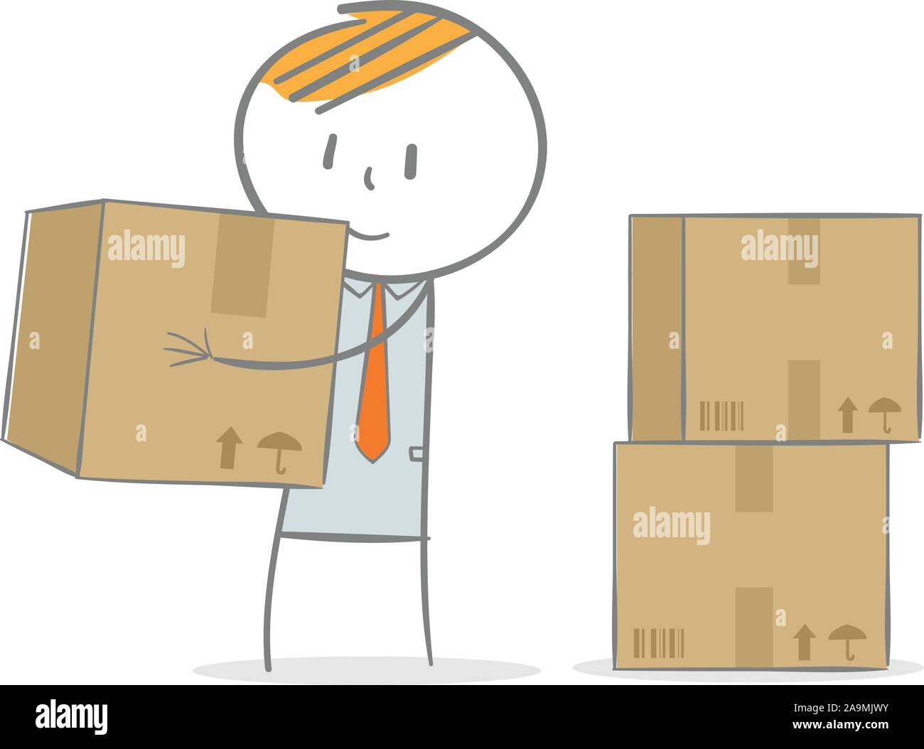 Doodle stick figure: Man lifting carton box Stock Vector Image & Art ...