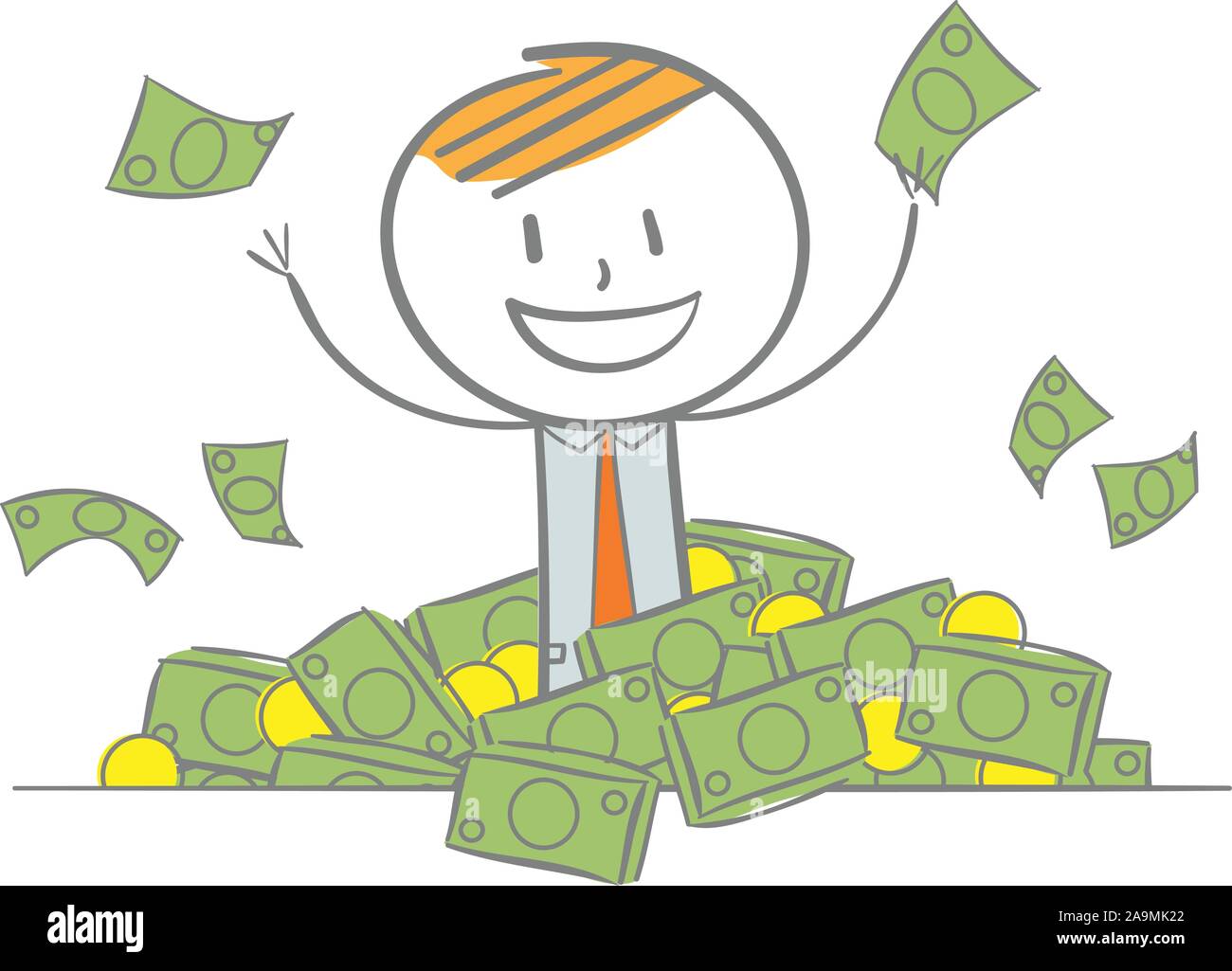 Doodle stick figure: Businessman with pile of money Stock Vector Image ...