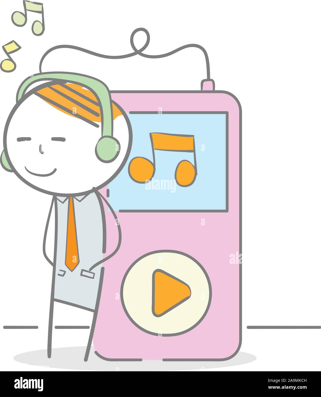 Doodle illustration of businessman listening to music player Stock ...
