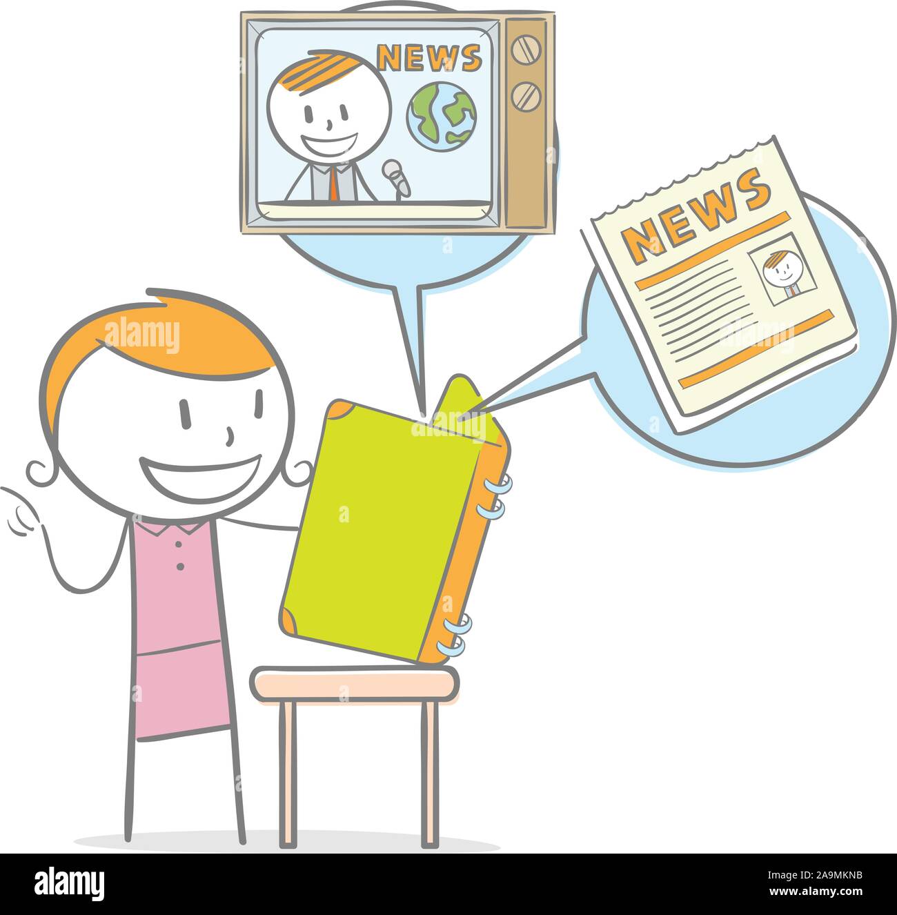 Doodle stick figure: A woman reading a book of knowledge Stock Vector ...