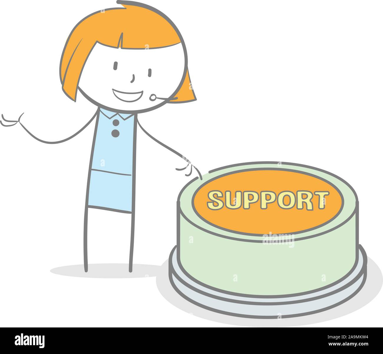 Doodle stick figure pushing support internet button Stock Vector Image ...