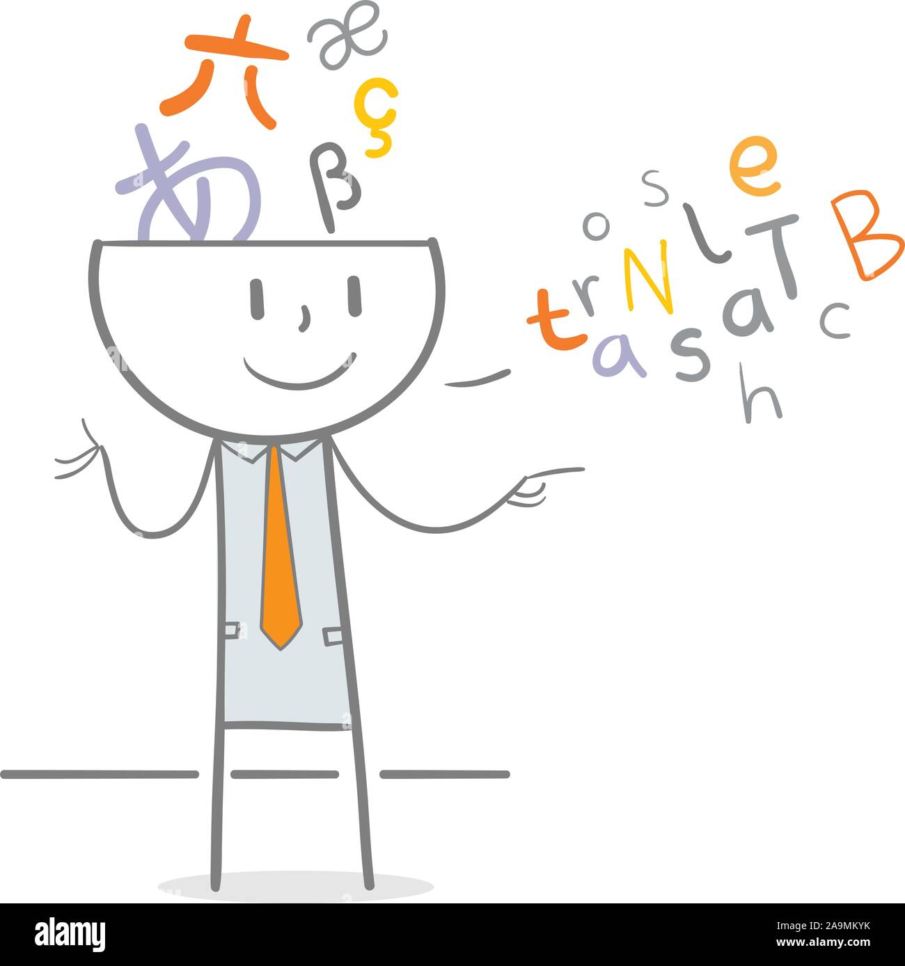 Doodle stick figure translating foreign language, translator concept ...