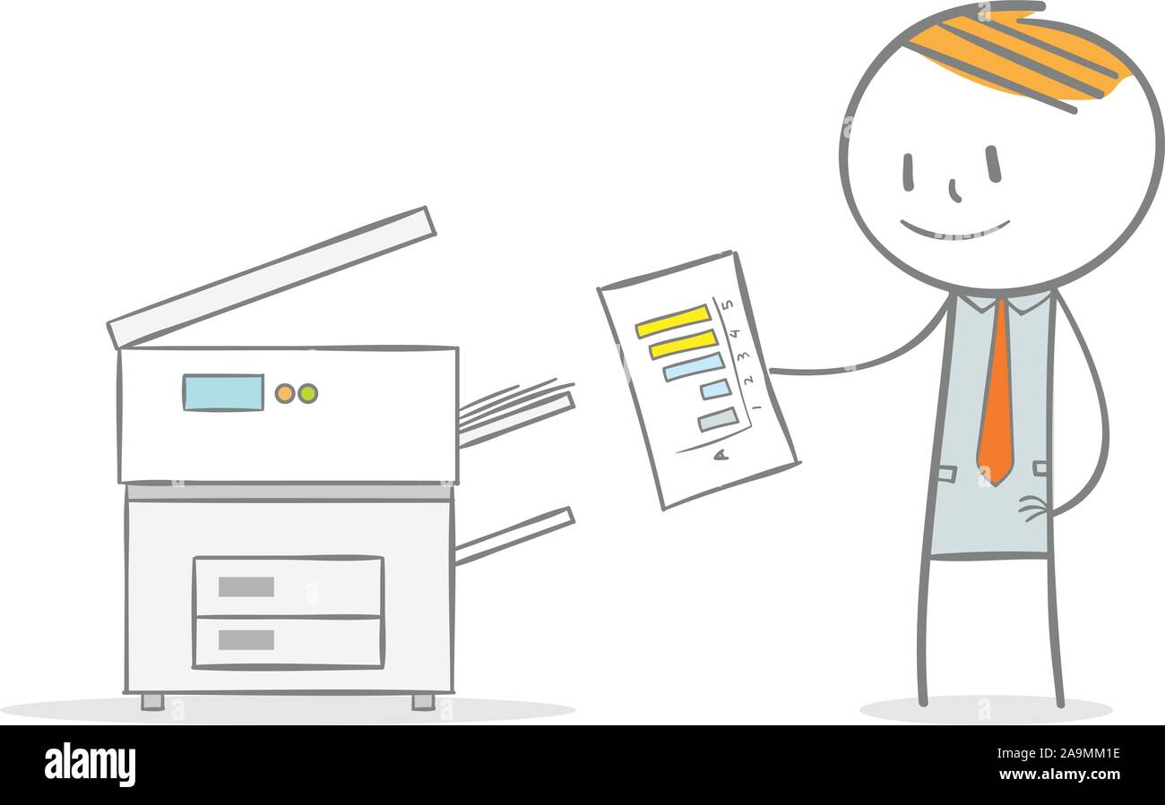Doodle stick figure:Businessman copying a document with photocopier ...