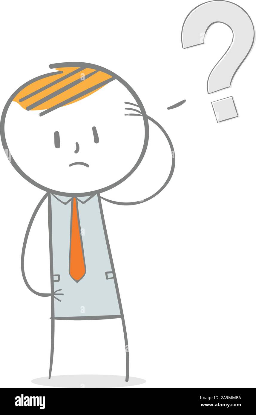 Doodle stick figure: Businessman with question mark on his tought Stock ...
