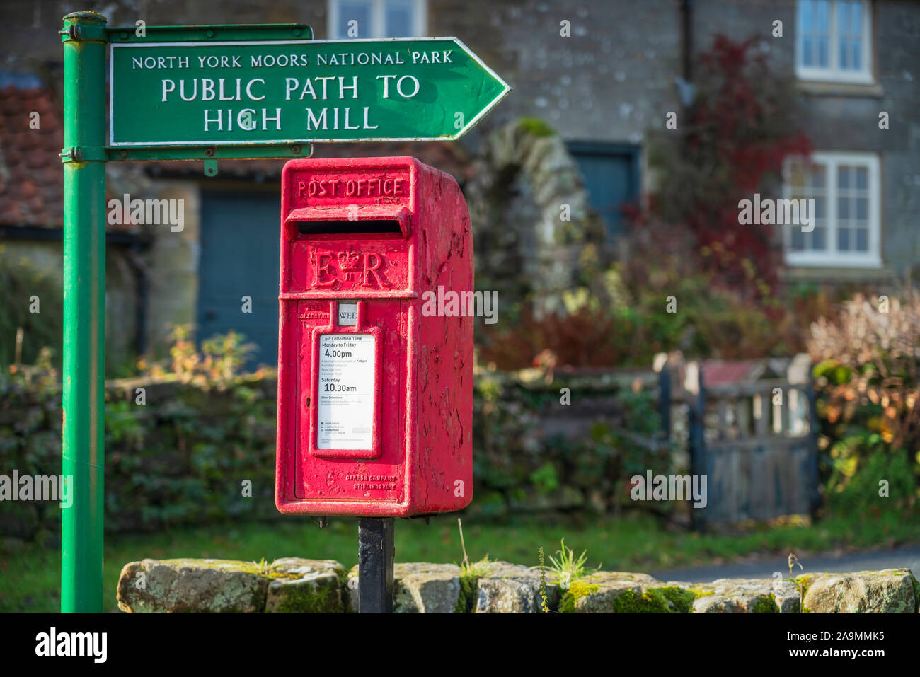An old red post box in the Farndale village of Low Mill Stock Photo - Alamy
