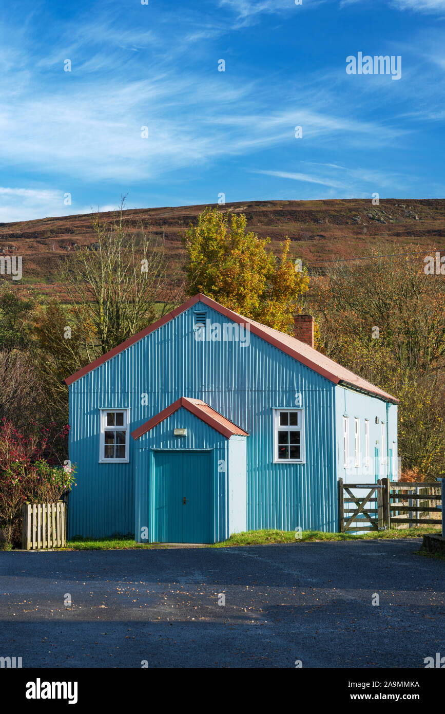 A newly painted village hall made from corrugated iron at the Farndale ...