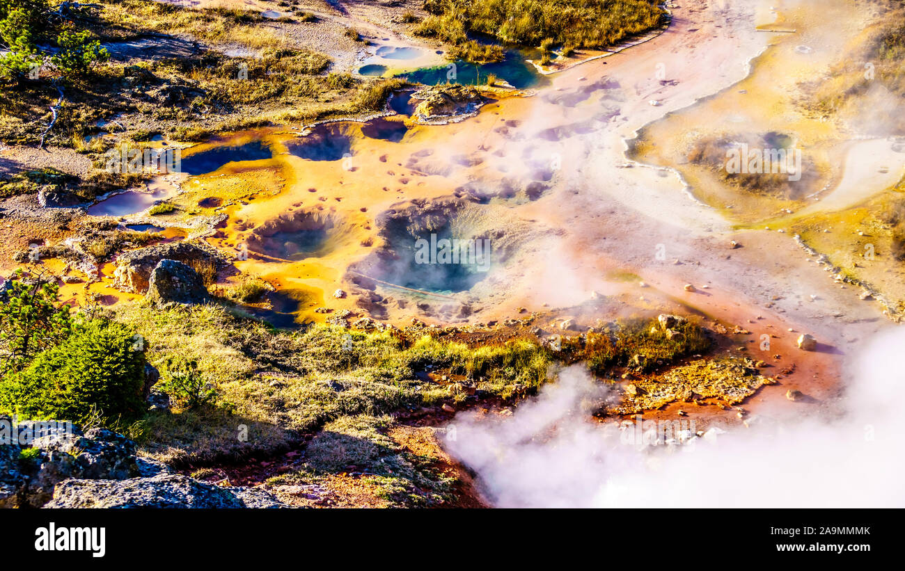 Colorful Pools of Hot Water in the Artist's Paint Pot Geysers basin in ...