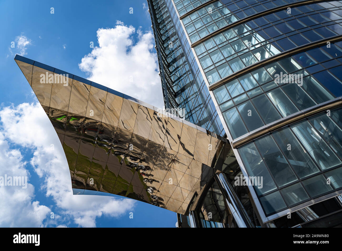 Warsaw, Poland - August 2019: The Warsaw Spire Tower as part of a ...