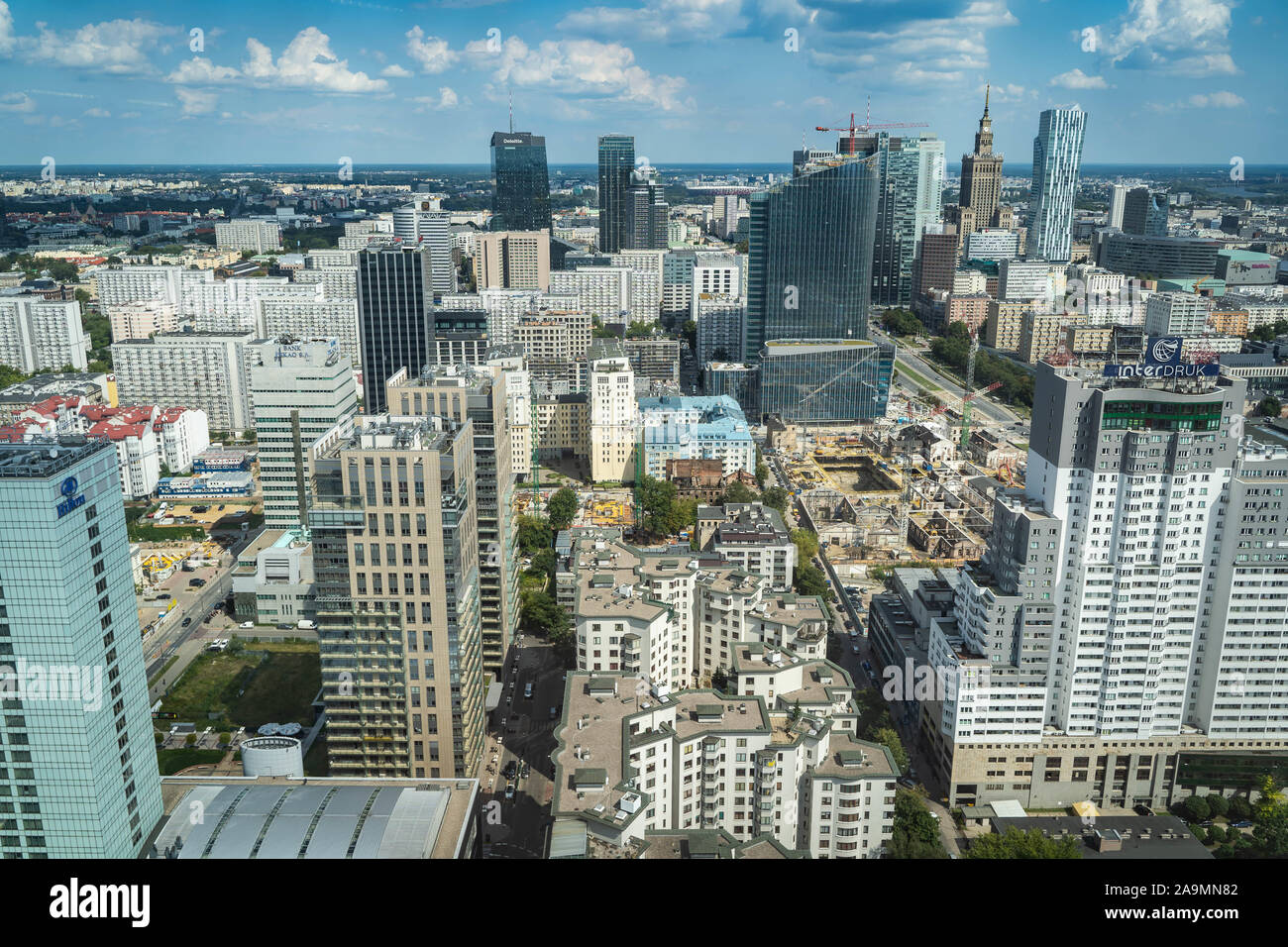 Warsaw, Poland - August 2019: Aerial view of downtown business ...