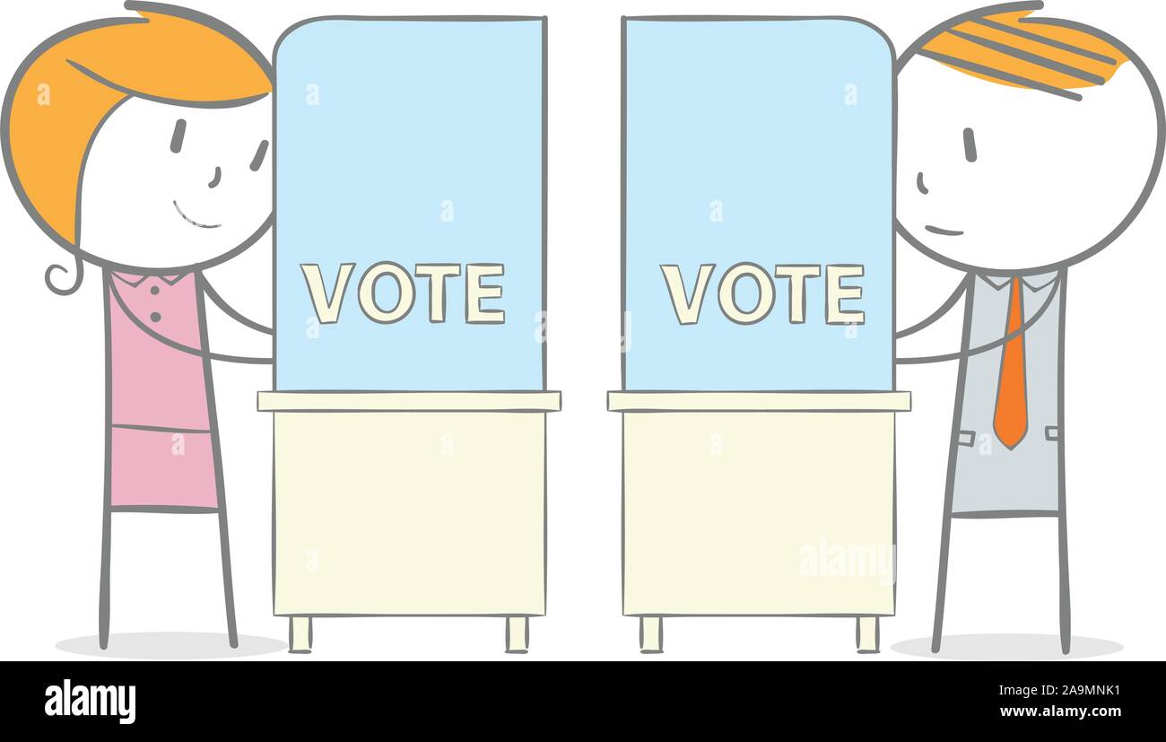 Doodle stick figure: Man and woman in a voting booth Stock Vector Image ...