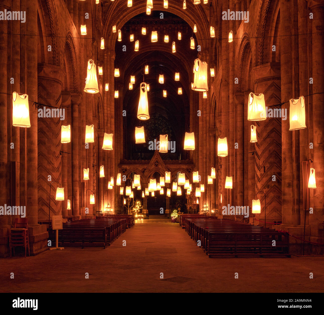 Durham Cathedral at night during Durham Lumiere 2019, Durham, County ...