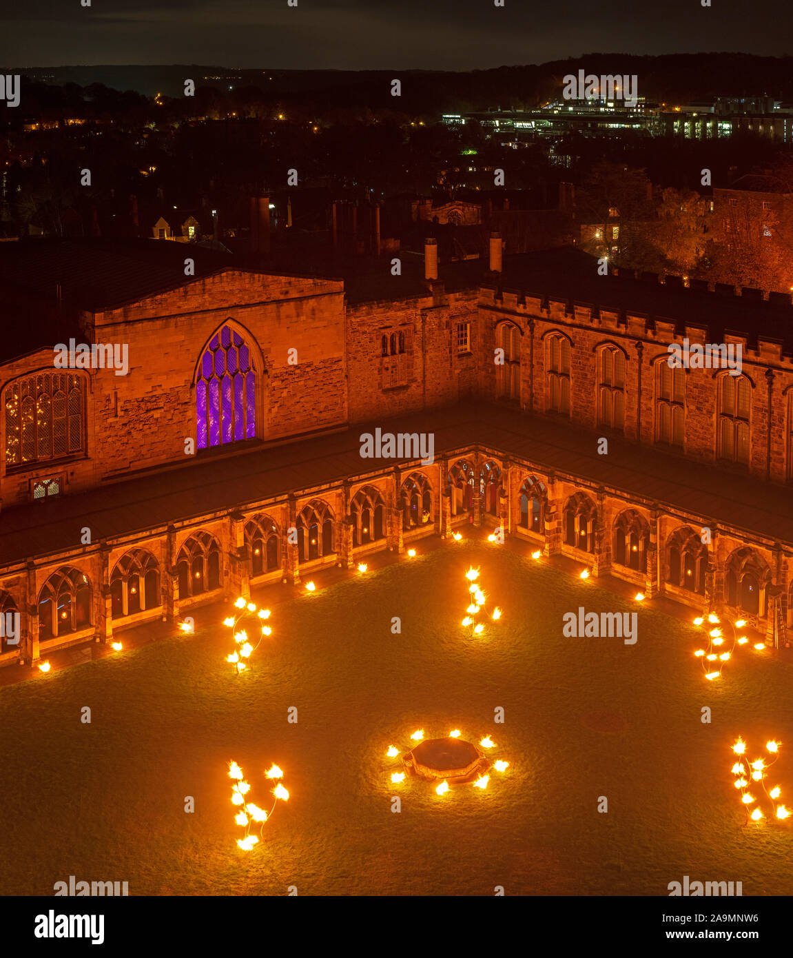 Durham Cathedral at night during Durham Lumiere 2019, Durham, County ...