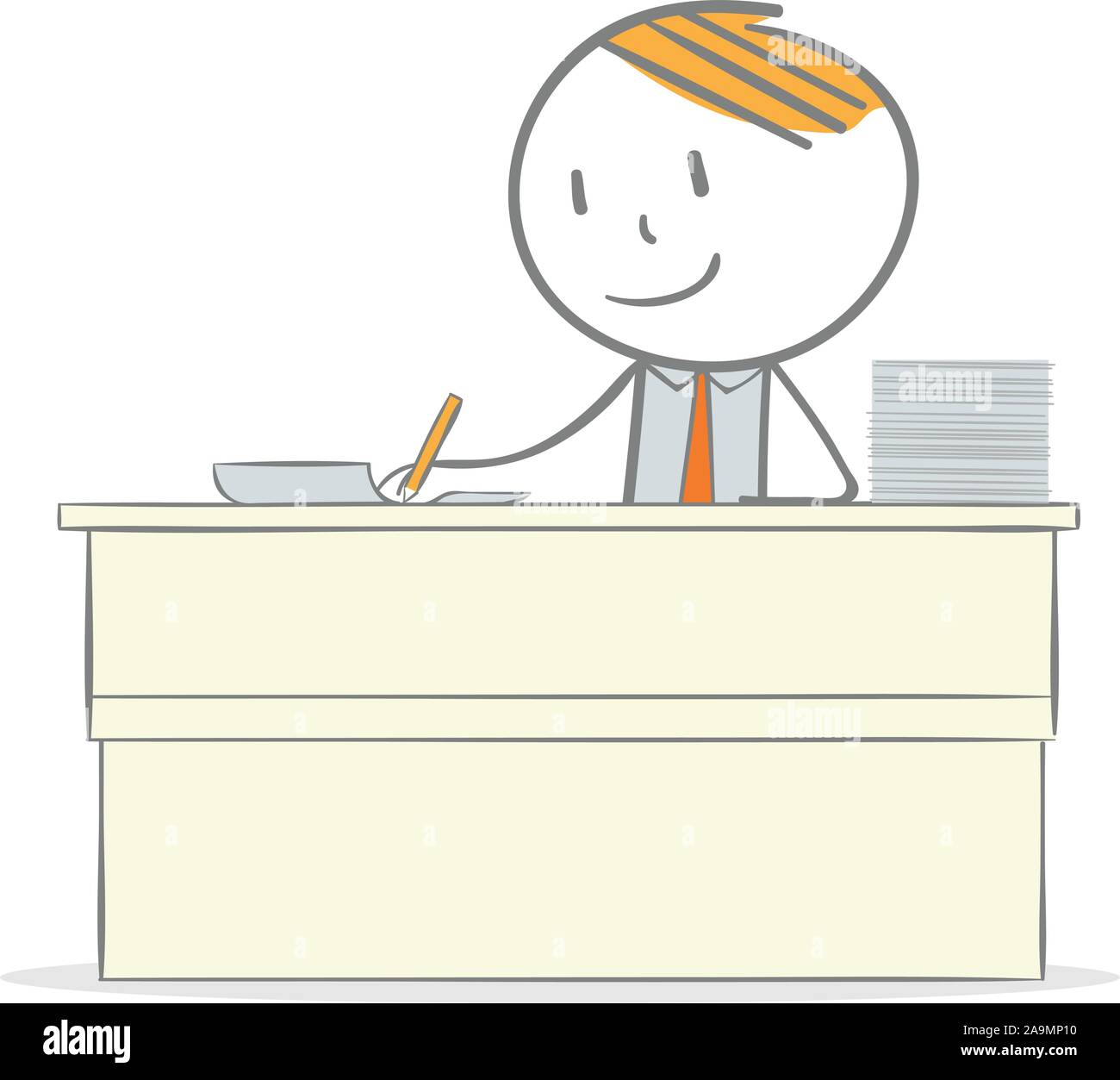 Doodle stick figure: Business man working on Desk Stock Vector Image ...