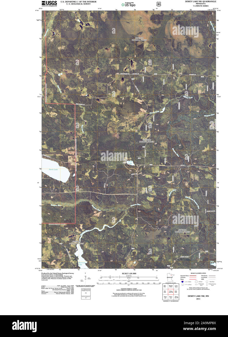USGS TOPO Map MInnesota MN Dewey Lake NW 20110404 TM Restoration Stock ...