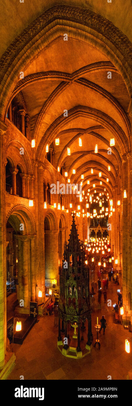 Durham Cathedral at night during Durham Lumiere 2019, Durham, County ...