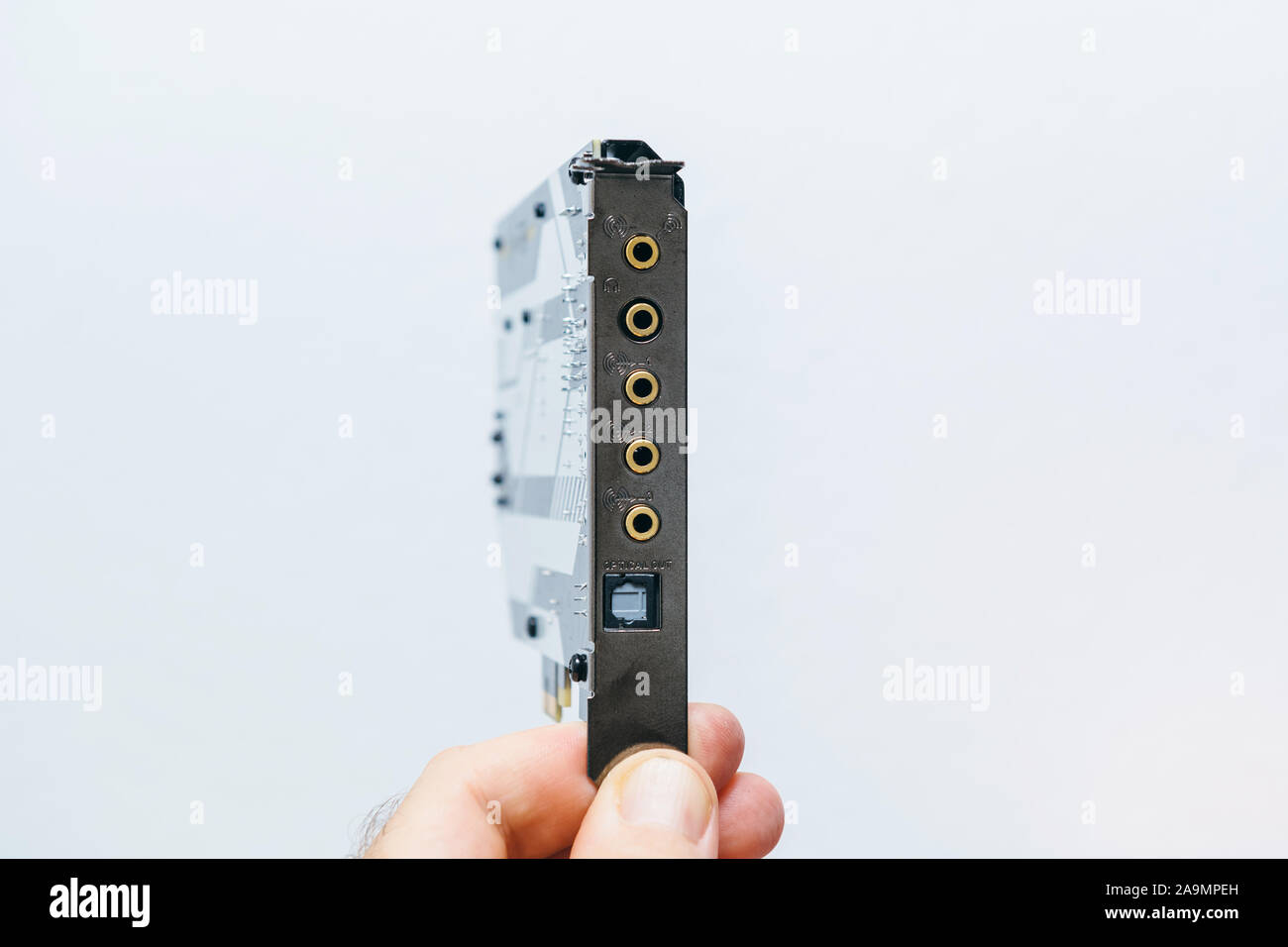 Lyon, France - Aug 9, 2019: Man hand holding new Creative Sound Blaster ...