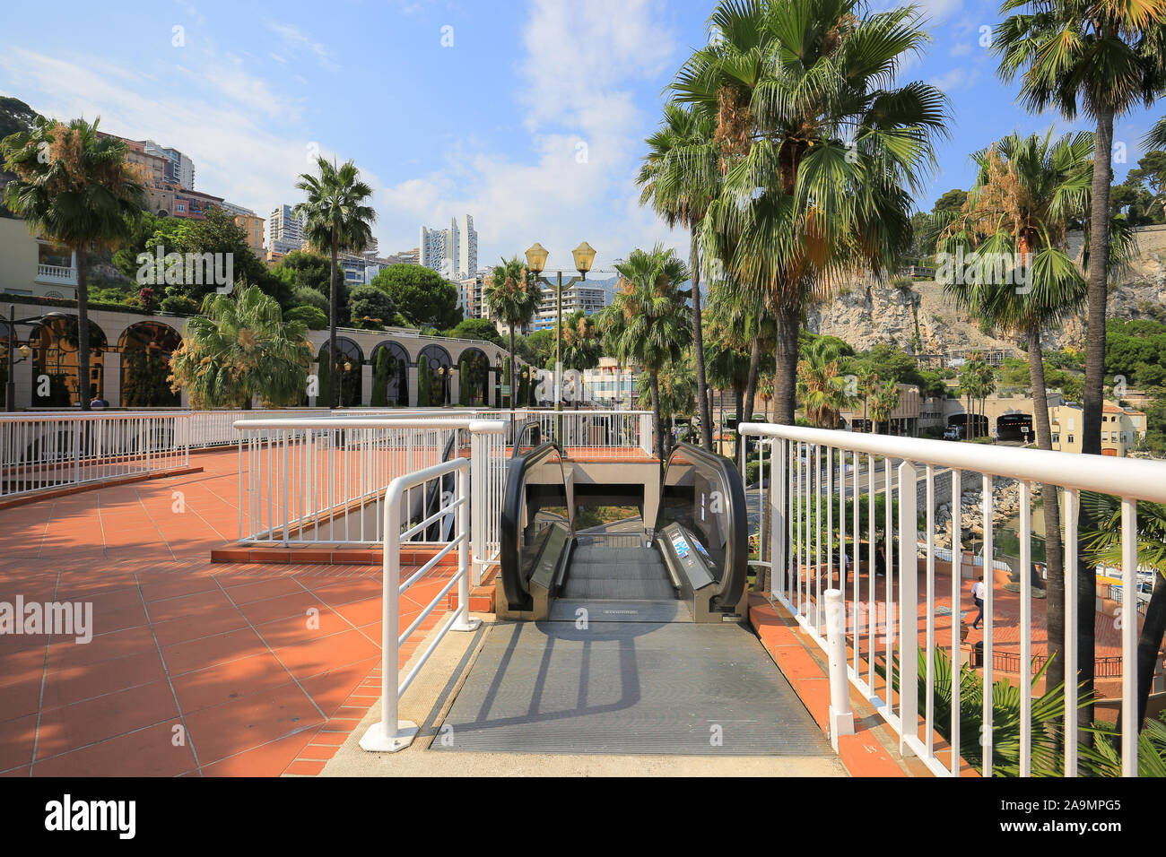Outdoor escalator on the street in the Principality of Monaco Stock ...