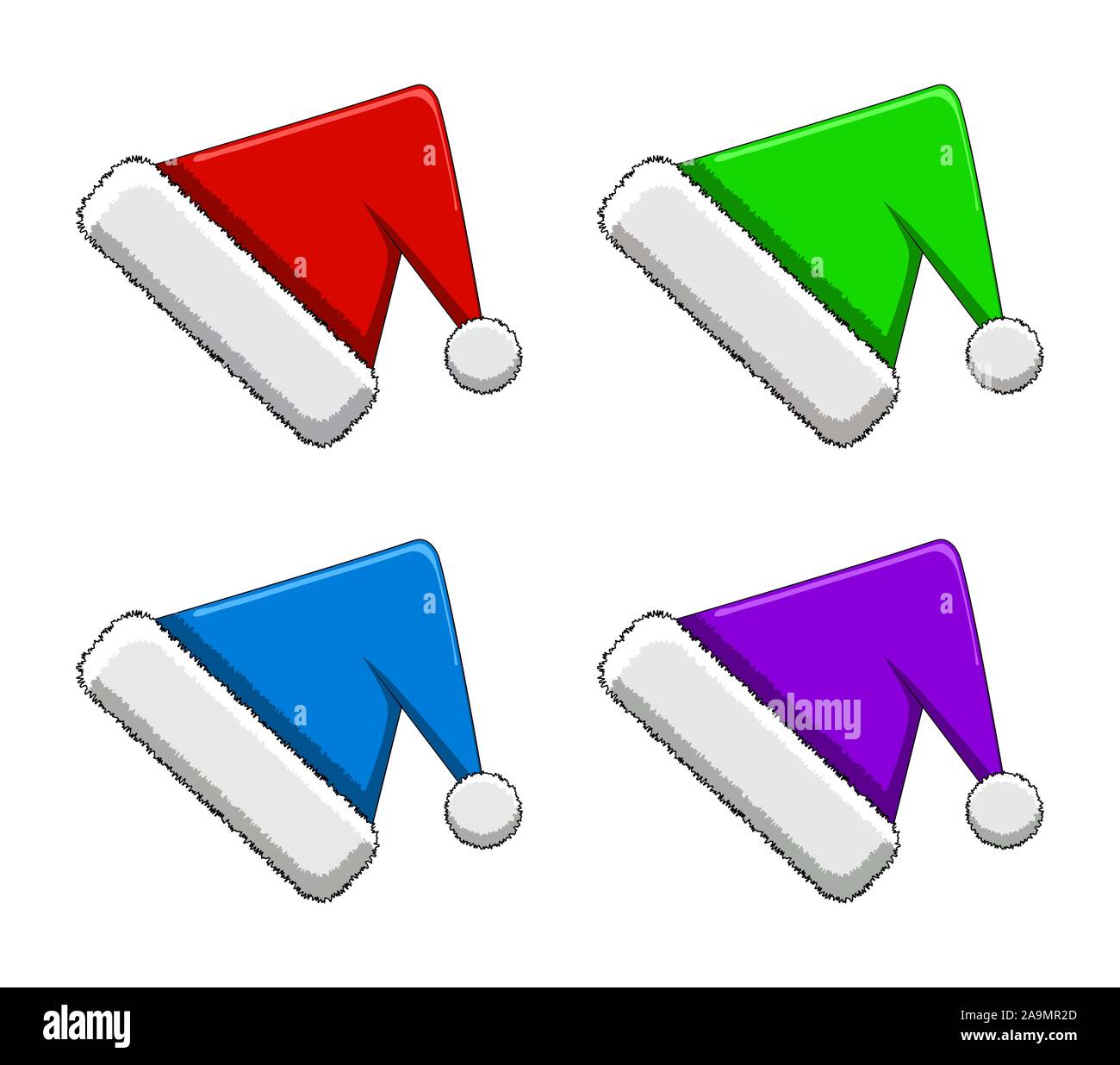 Set of Santa Claus hats isolated on white background illustration. Elf ...
