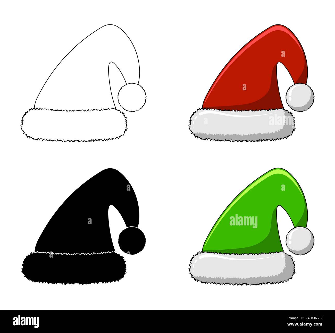 santa cap cartoon set isolated on white background Stock Vector Image ...