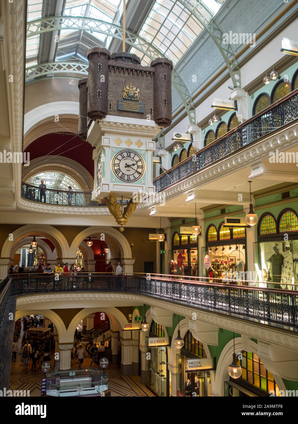 Clock by the corridors inside Queen Victoria Building, Sydney Stock ...