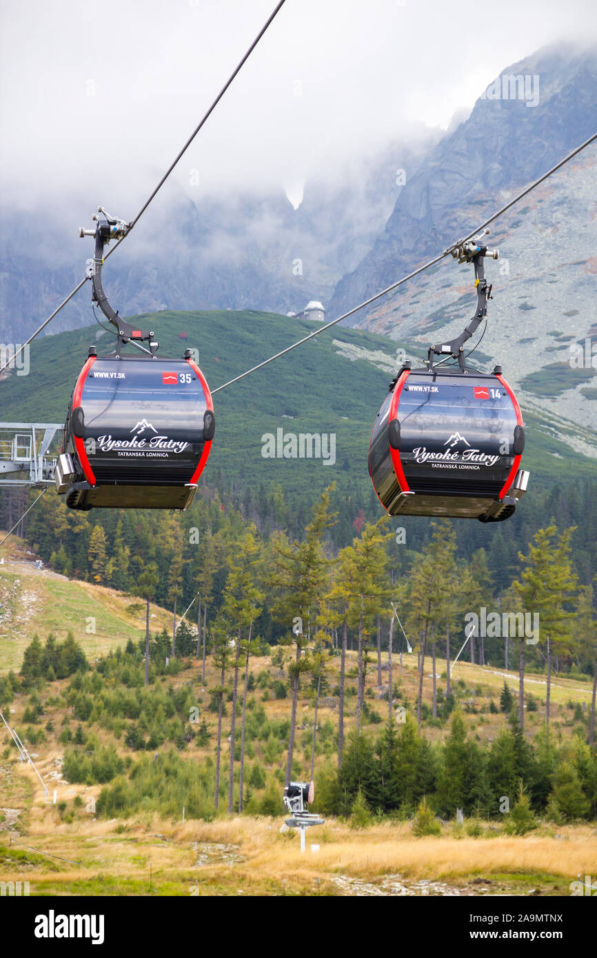 VYSOKE TATRY, SLOVAKIA - OCTOBER 2, 2019: Cable way in Tatranska ...