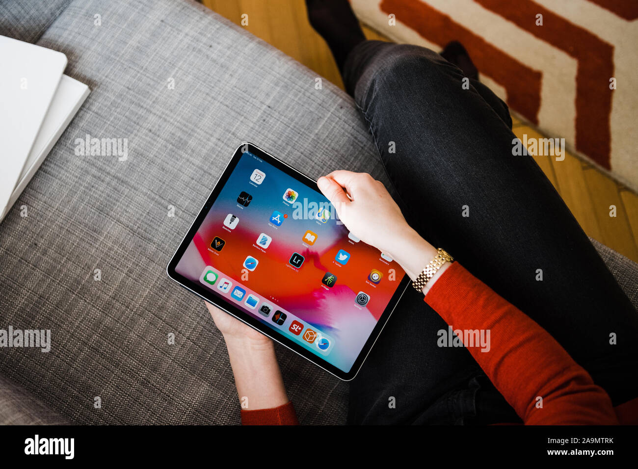 Paris, France - Feb 12, 2019: Overhead view of elegant woman holding ...
