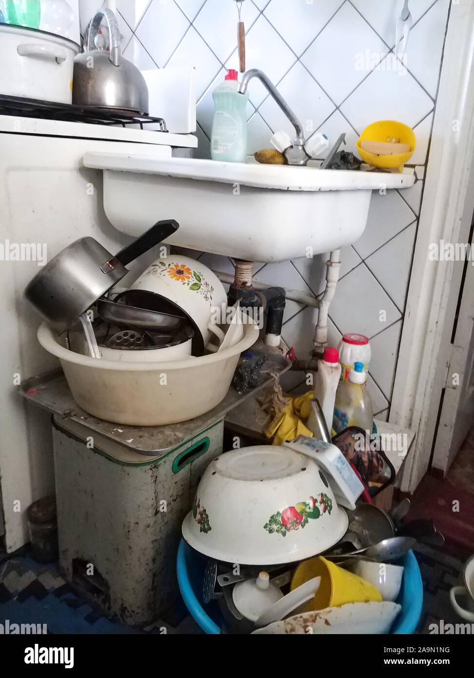 mess and dump. An old room with lots of things. Devastation. Very small ...