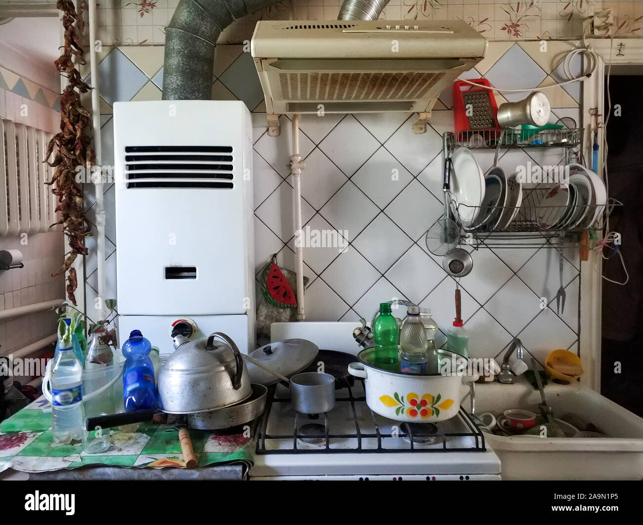 mess and dump. An old room with lots of things. Devastation. Very small ...