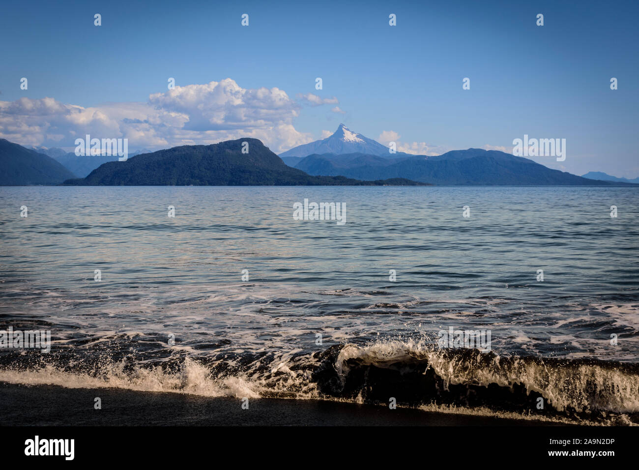 Landscape view of Corcovado volcano seen from Santa Barbara beach in ...