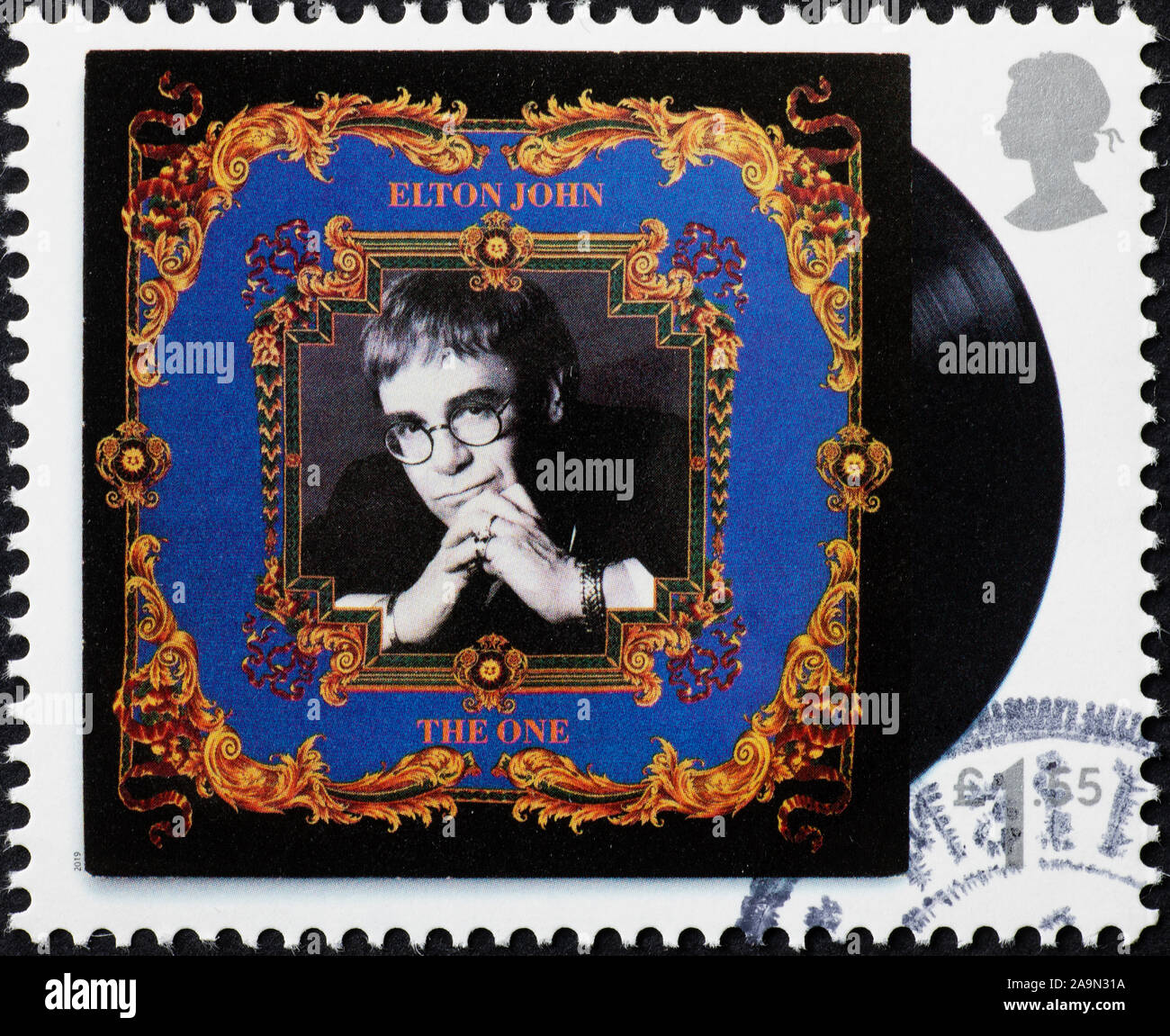Cover of LP "The one" by Elton John on postage stamp Stock Photo - Alamy