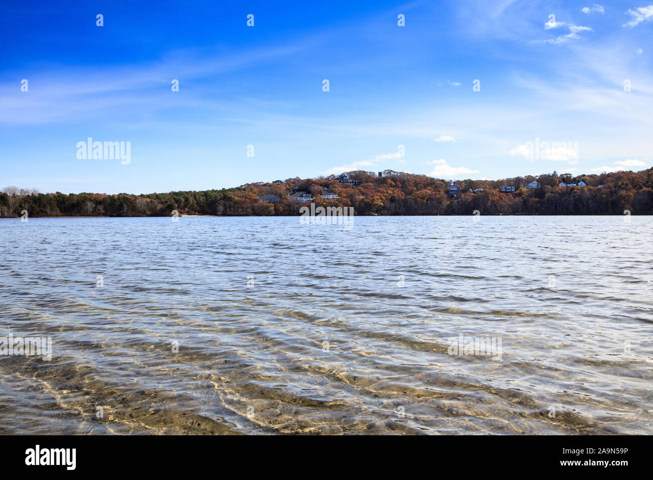 Dennis, Massachusetts, USA – November 10, 2019: Scargo Lake overlooks ...