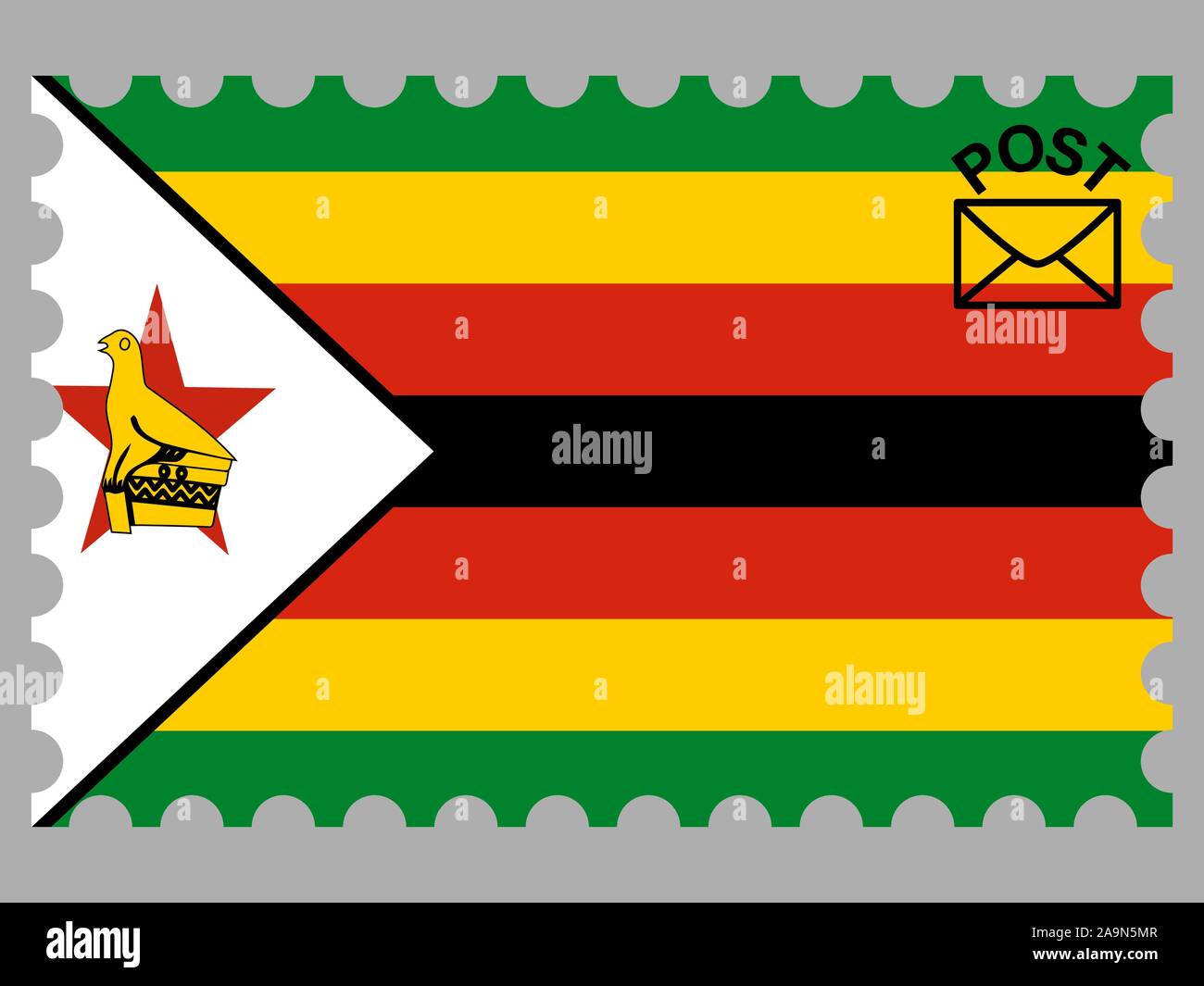Beautiful national flag of African Zimbabwe, with emblem red star and ...