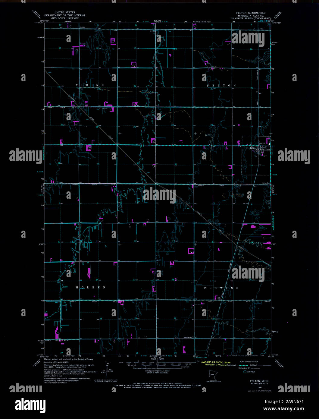 USGS TOPO Map MInnesota MN Felton 504512 1966 24000 Inverted ...