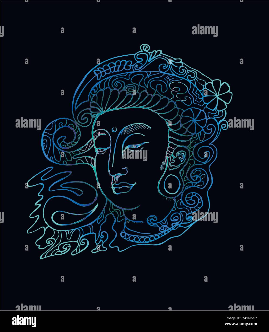 Color illustration of guan yin. Stylized deity guan yin Stock Vector ...
