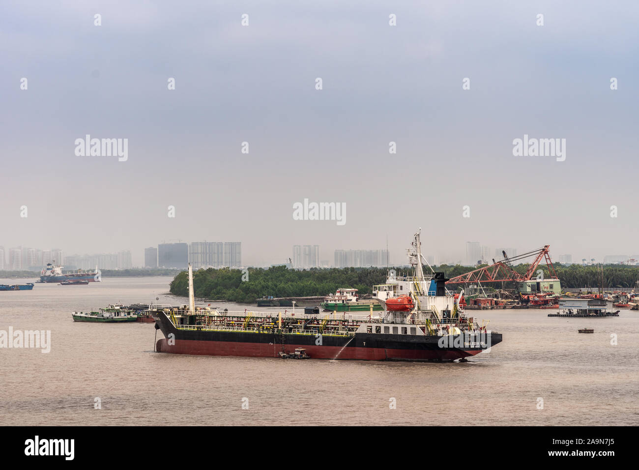 Long Tau River, Vietnam - March 12, 2019: Closeup of Thalexim Oil ...