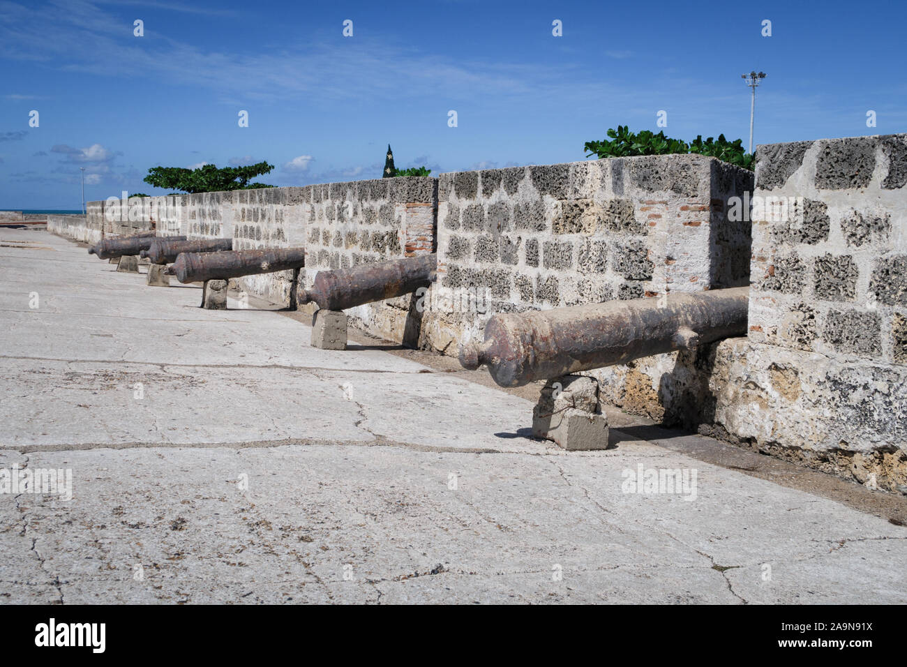 Defensive wall at walled city of Cartagena, Colombia, South America ...