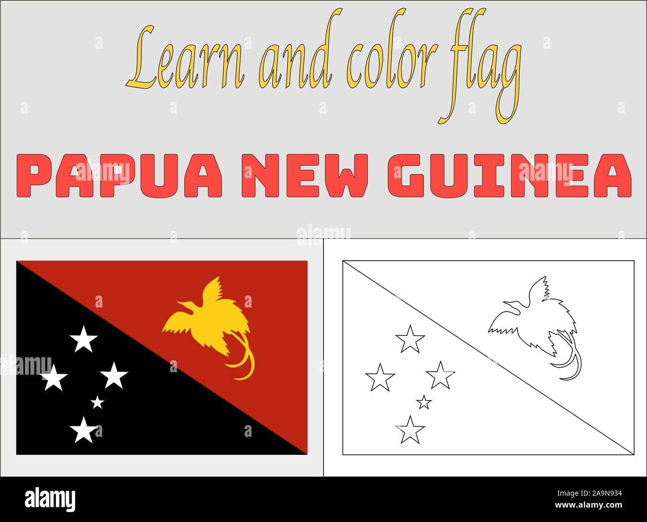 Papua New Guinea National flag Coloring Book pages for Education and ...