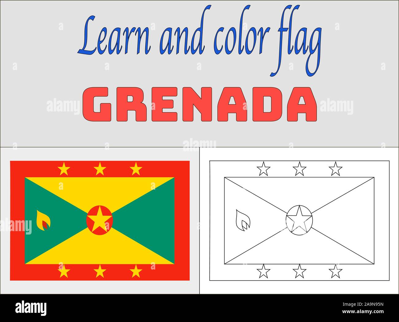 Grenada National flag Coloring Book pages for Education and learning ...