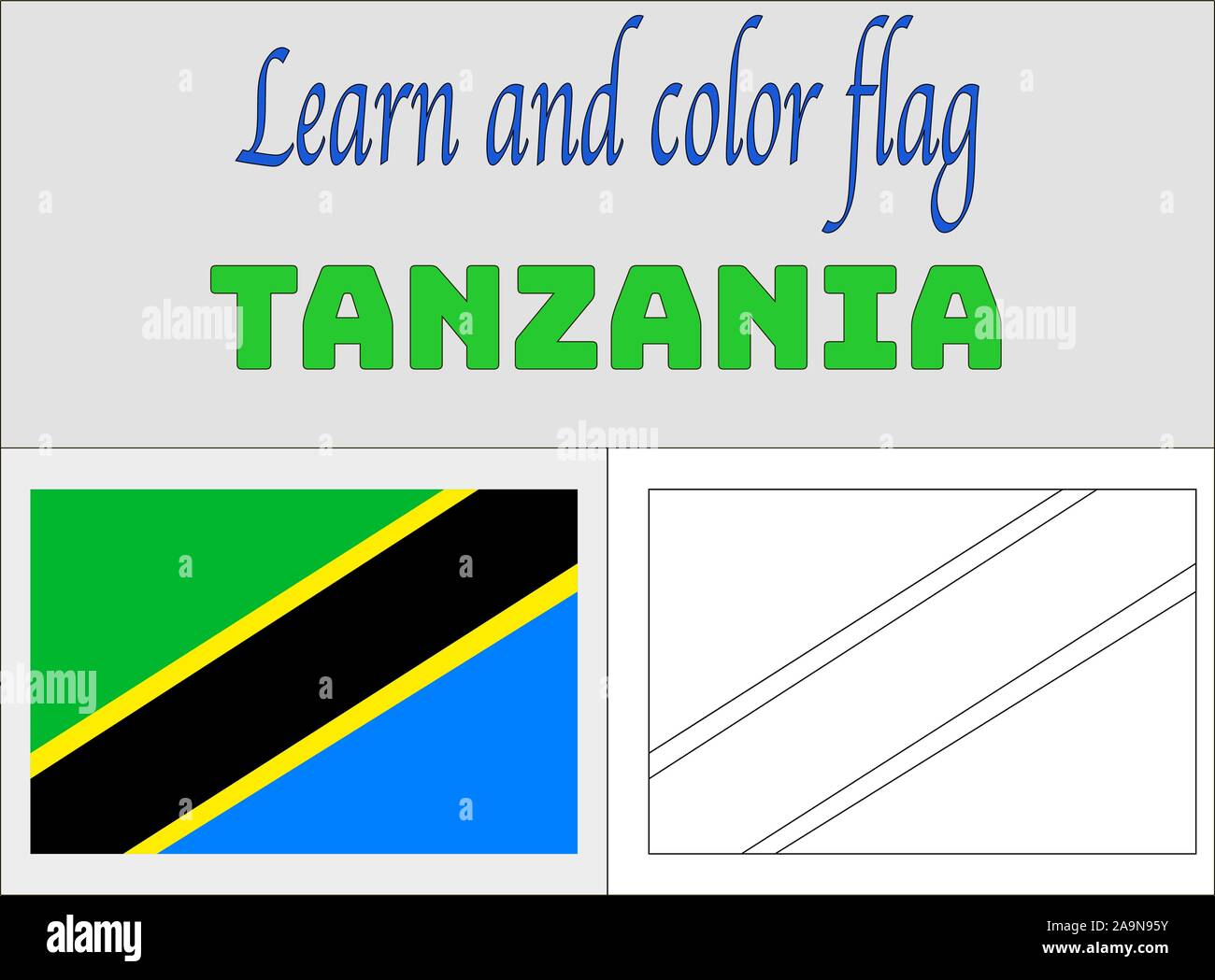 Tanzania National flag Coloring Book pages for Education and learning ...