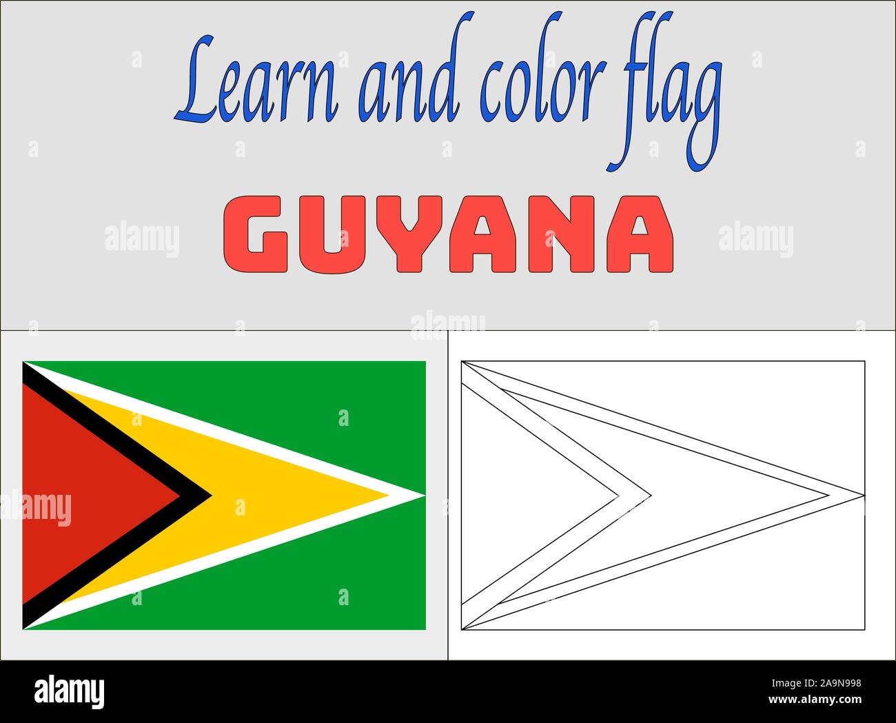 Guyana National flag Coloring Book pages for Education and learning. original colors, proportion ...