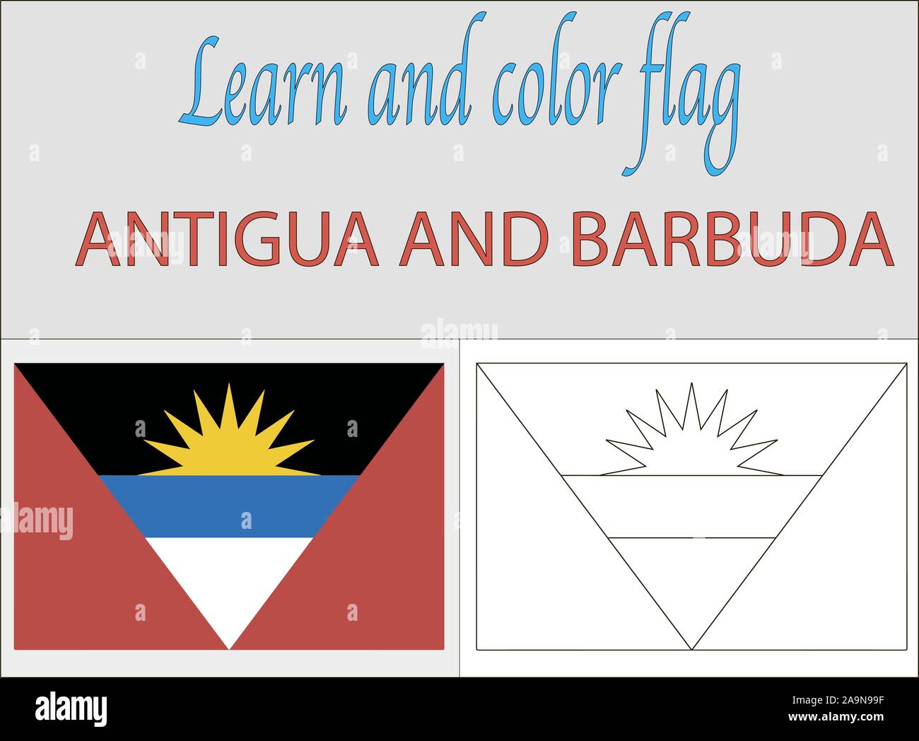 Antigua and Barbuda National flag Coloring Book pages for Education and ...
