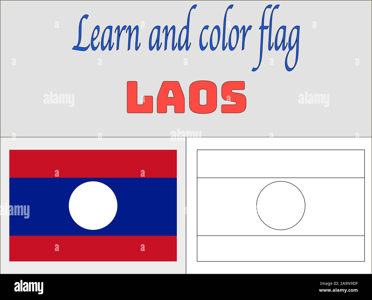 Laos National flag Coloring Book pages for Education and learning ...