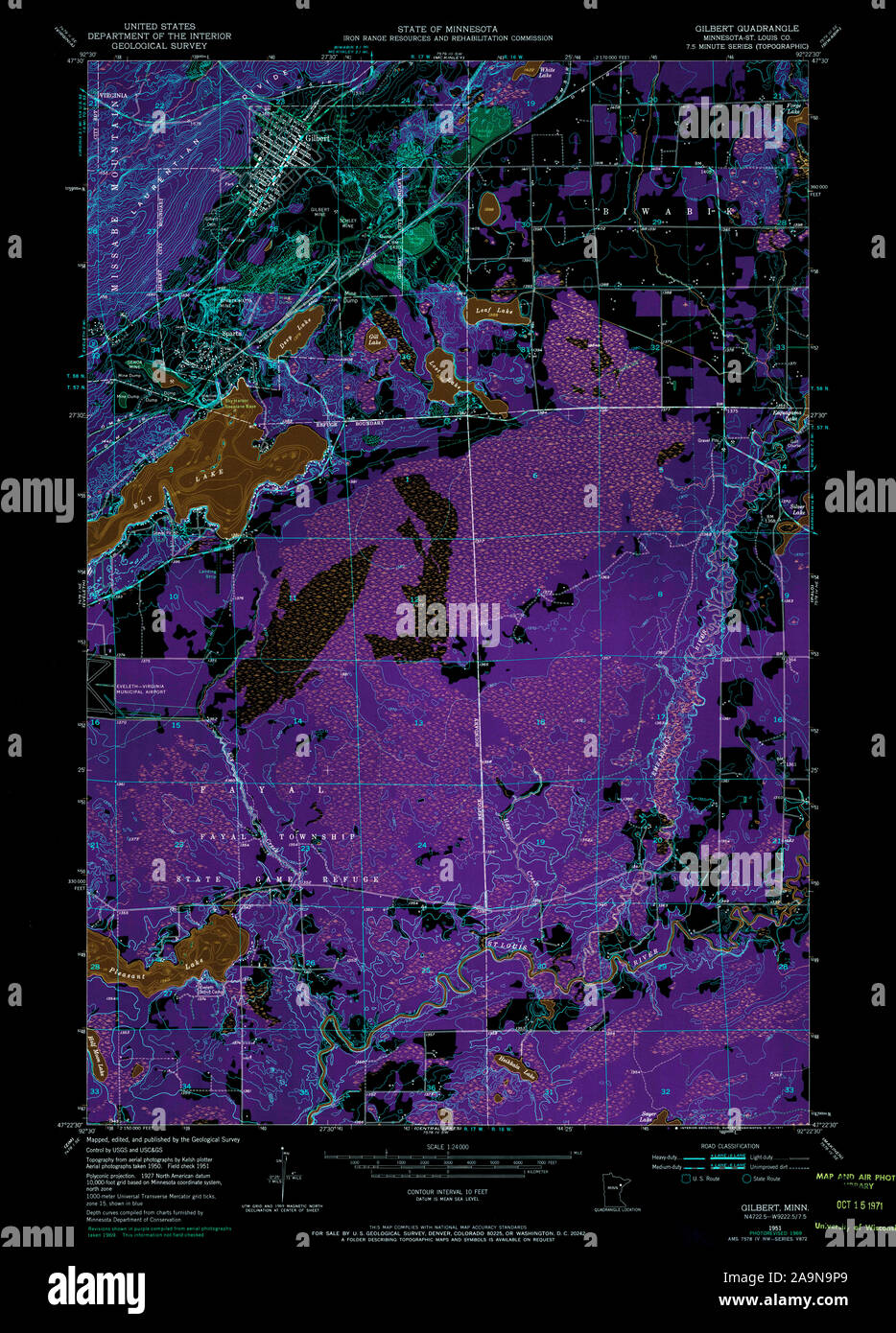 USGS TOPO Map MInnesota MN Gilbert 504615 1951 24000 Inverted ...