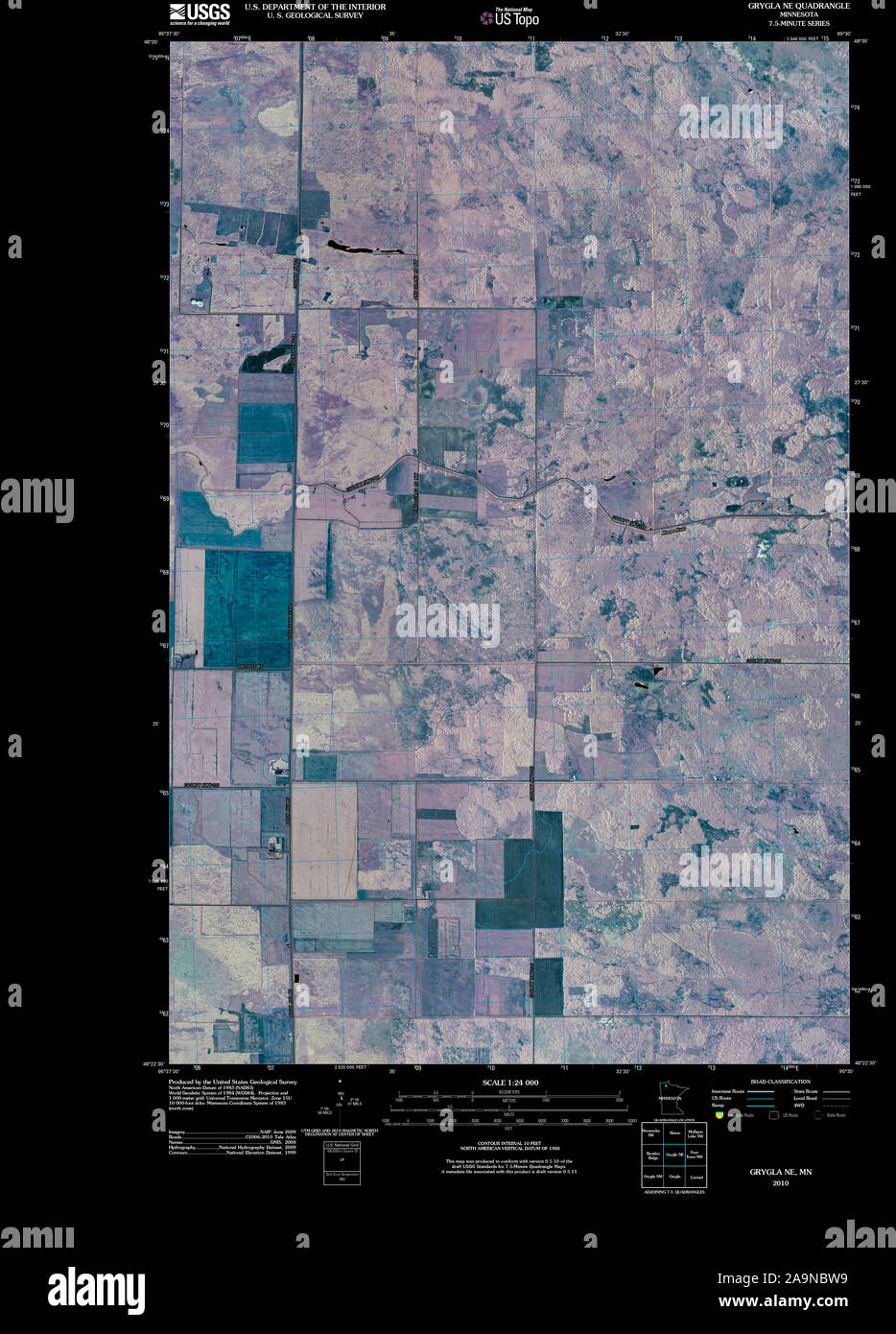 USGS TOPO Map MInnesota MN Grygla NE 20100818 TM Inverted Restoration ...