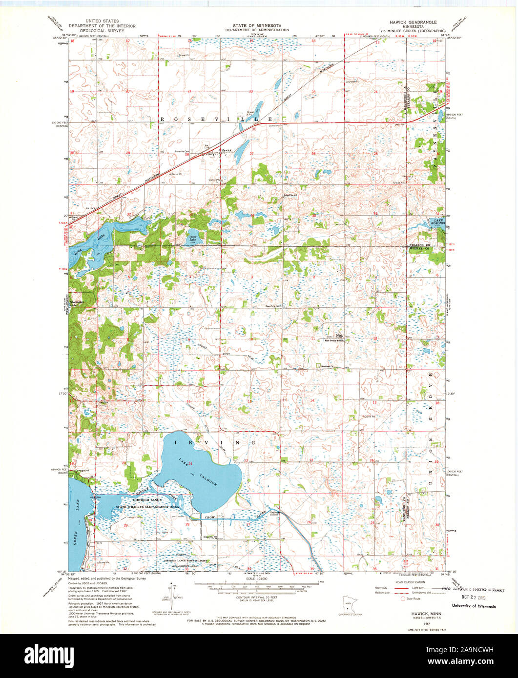 USGS TOPO Map MInnesota MN Hawick 504741 1967 24000 Restoration Stock ...