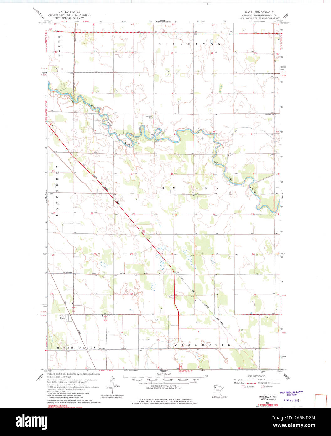 USGS TOPO Map MInnesota MN Hazel 504747 1961 24000 Restoration Stock ...
