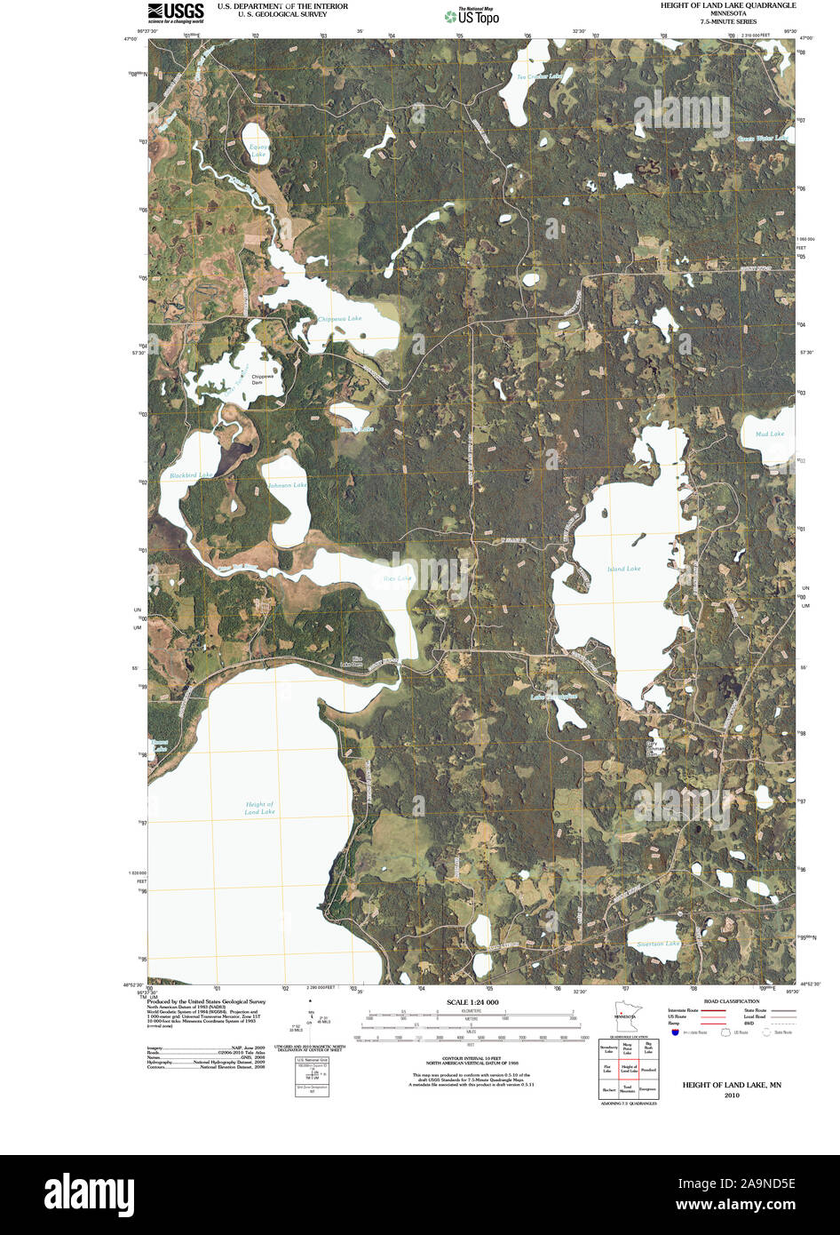 USGS TOPO Map MInnesota MN Height of Land Lake 20100914 TM Restoration ...