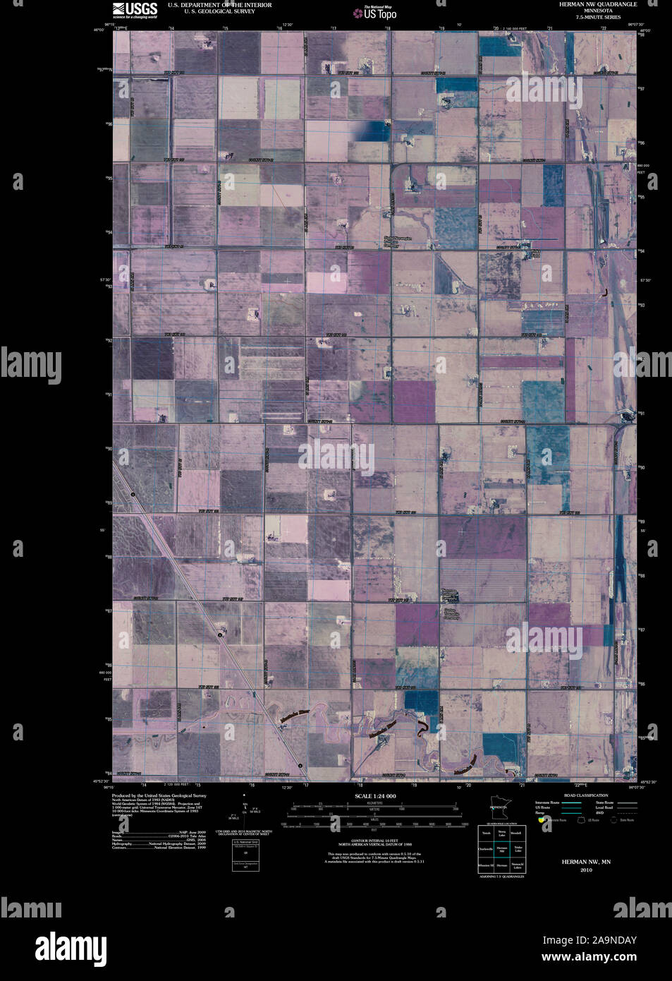USGS TOPO Map MInnesota MN Herman NW 20100820 TM Inverted Restoration ...