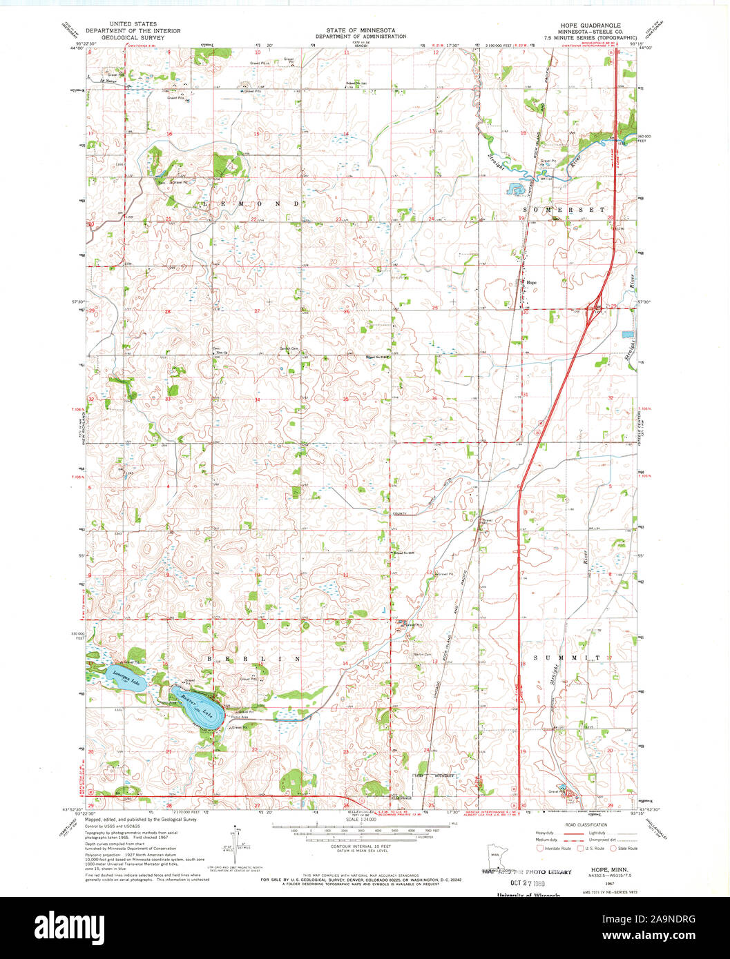USGS TOPO Map MInnesota MN Hope 504797 1967 24000 Restoration Stock ...